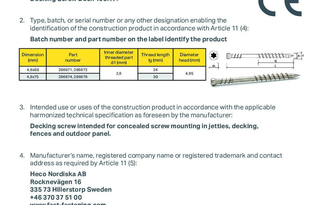 Certificate Decking Screw Deck Tool A4 EN | FAST Deck Line